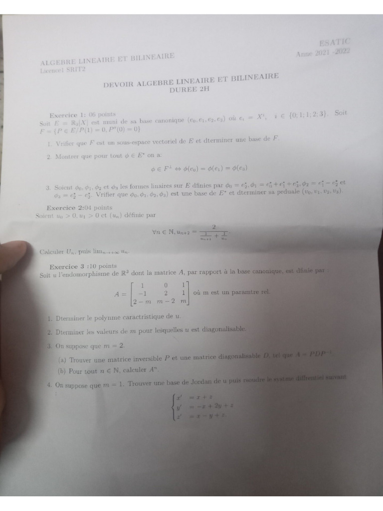 Devoir Corro Algèbre Bilineaire | PDF