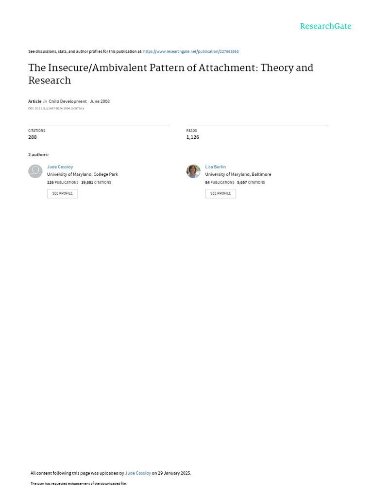 The Insecure/Ambivalent Pattern of Attachment: Theory and Research | PDF | Attachment Theory ...