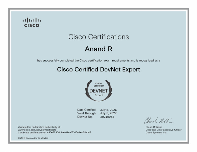 Cisco Certified DevNet Expert Certificate | PDF