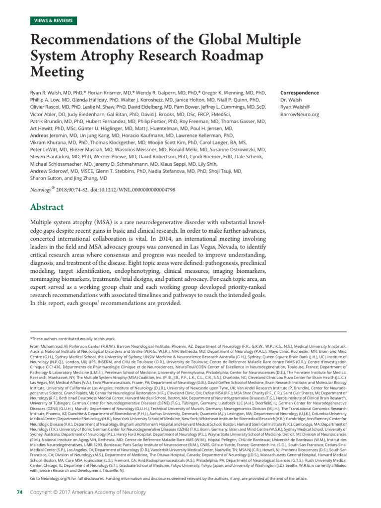 MSA_Roadmap_Neurology | PDF | Biomarker | Pathology