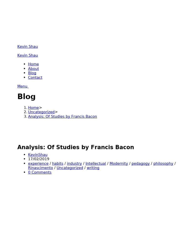 Analysis of Bacon's "Of Studies" Essay | PDF | Liberal Arts Education ...