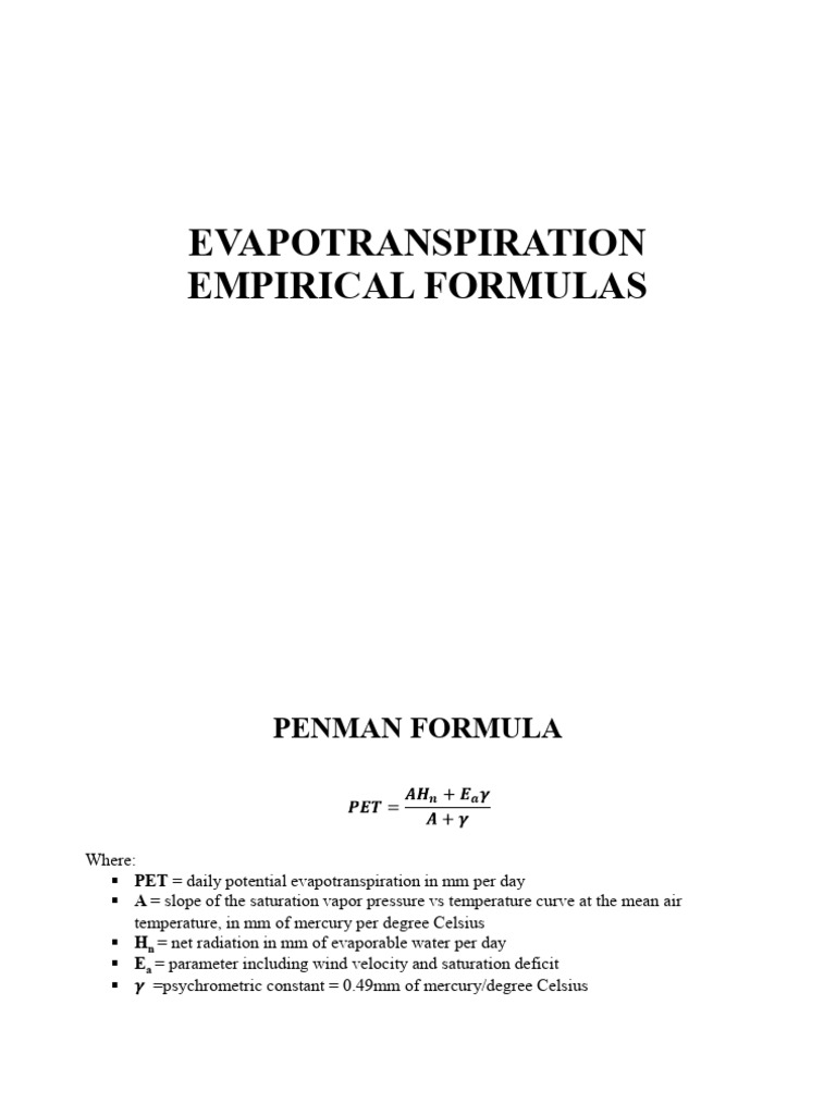 09 Evapotranspiration Empirical Formulas | PDF | Evapotranspiration ...
