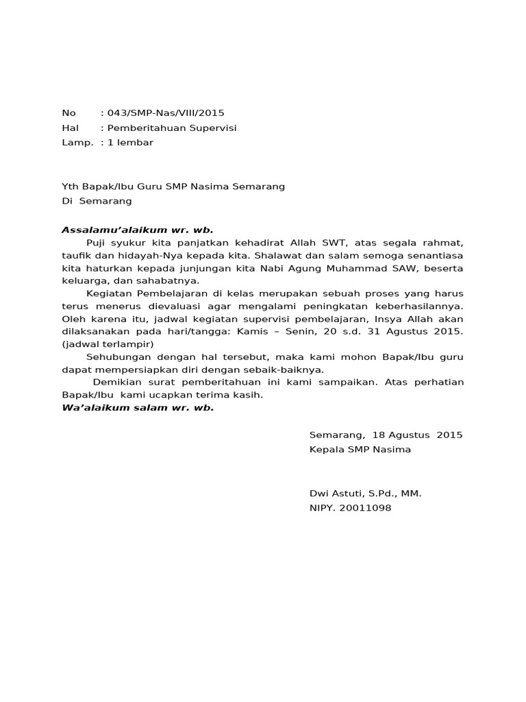 Surat Jadwal Supervisi Klinis | PDF