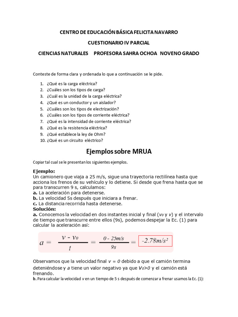 Cuestionario y Ejemplos 9° CCNN | PDF