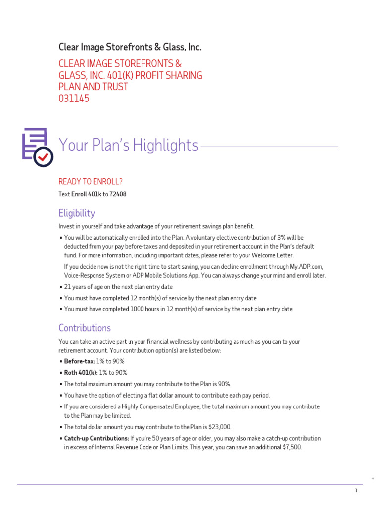 ADP PlanHighlights2020 1 031145 en 00001 | PDF | 401(K) | Personal Finance