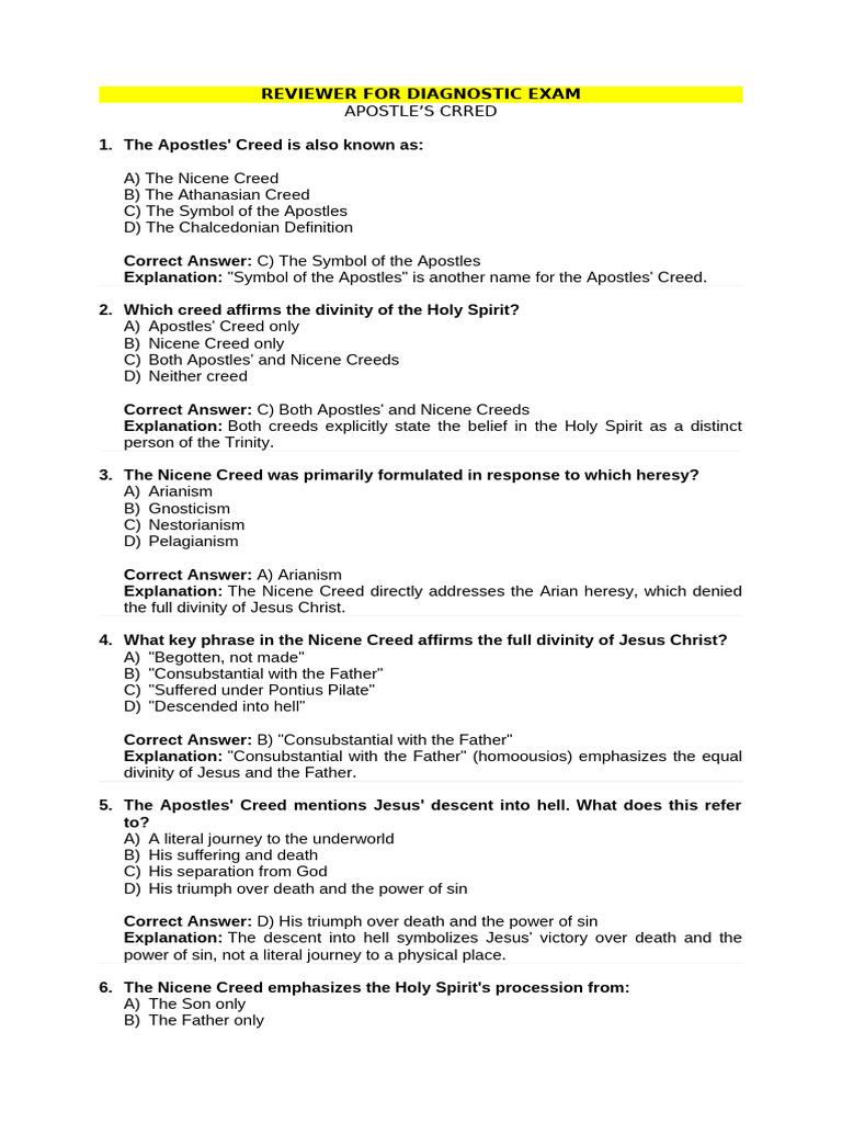 Apostles' and Nicene Creeds Exam Review | PDF | God The Father | Jesus