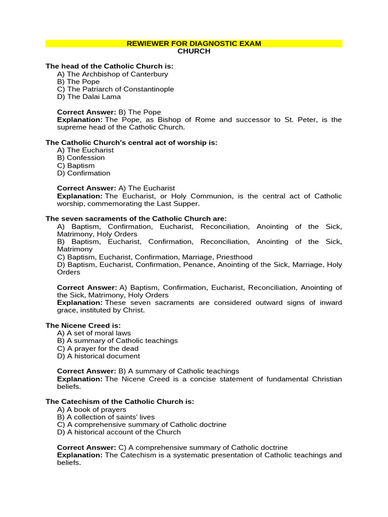 CHURCH-QUESTIONS-1 | PDF | Catholic Church | Sacraments