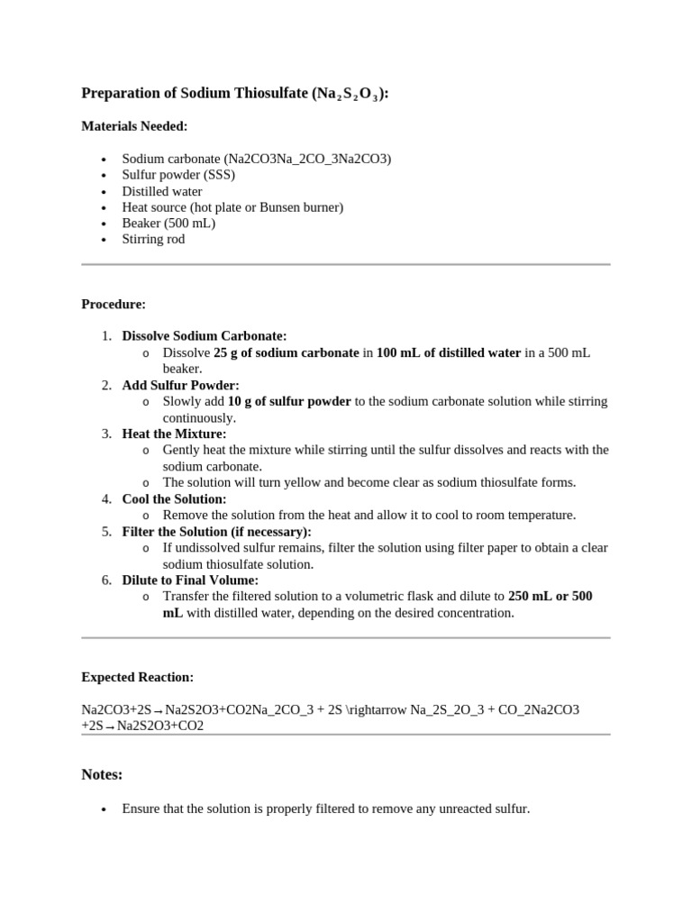 Preparation of Sodium Thiosulfate | PDF