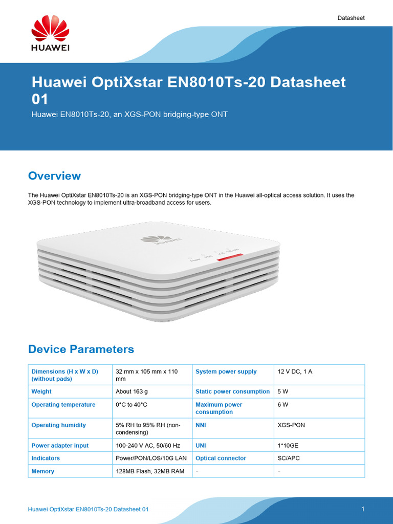 Huawei OptiXstar EN8010Ts-20 Datasheet 01 | PDF | Computer Architecture ...