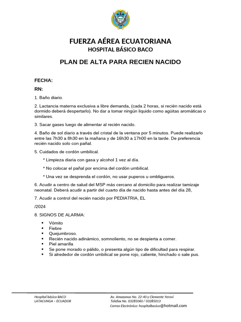 Plan de Alta RN | PDF