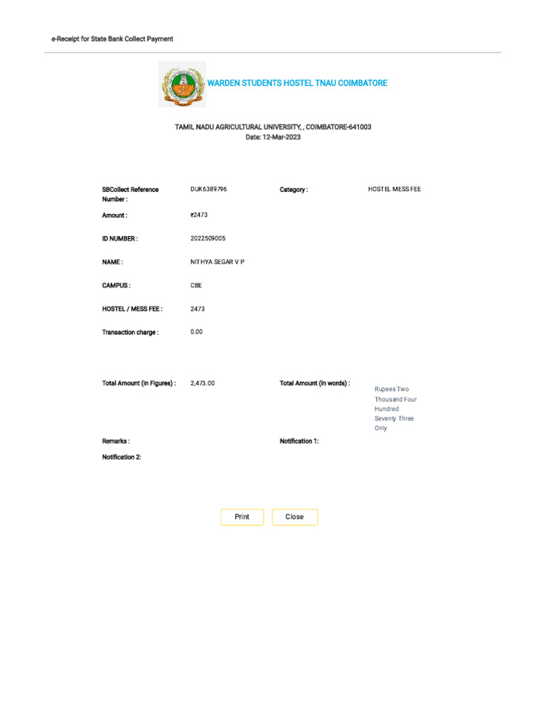 SB Collect Mess Bill Jan | PDF