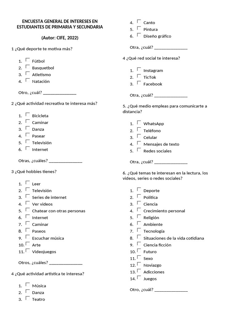 Encuesta general de intereses primaria y secundaria[1] | PDF
