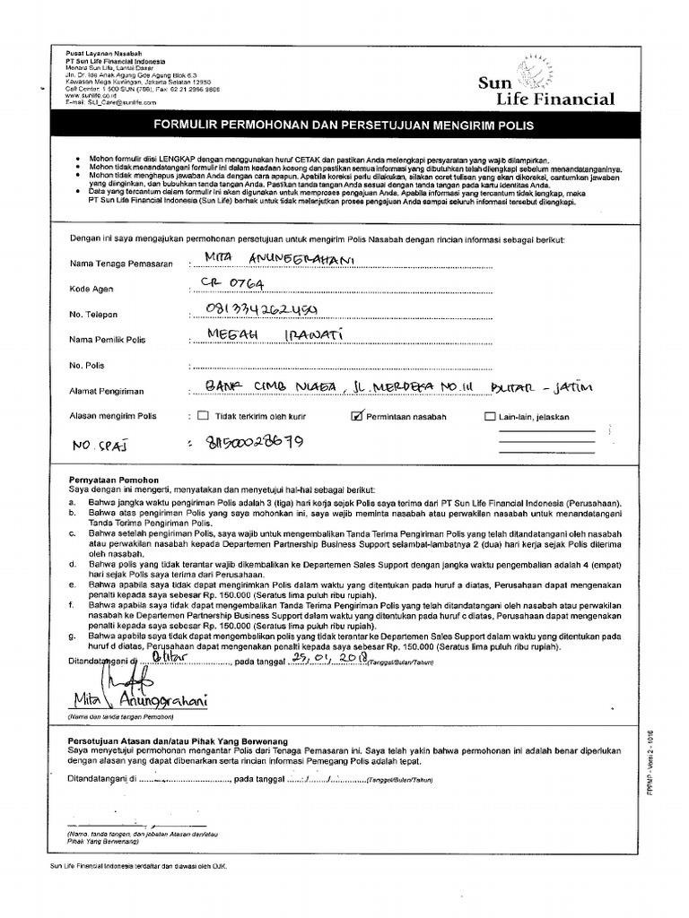 Form Hold Polis Megah Irawati | PDF