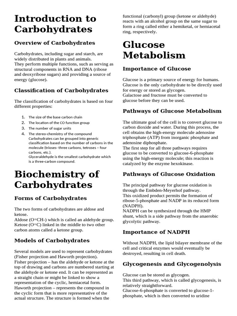 Introduction To Carbohydrates | PDF | Carbohydrates | Glucose