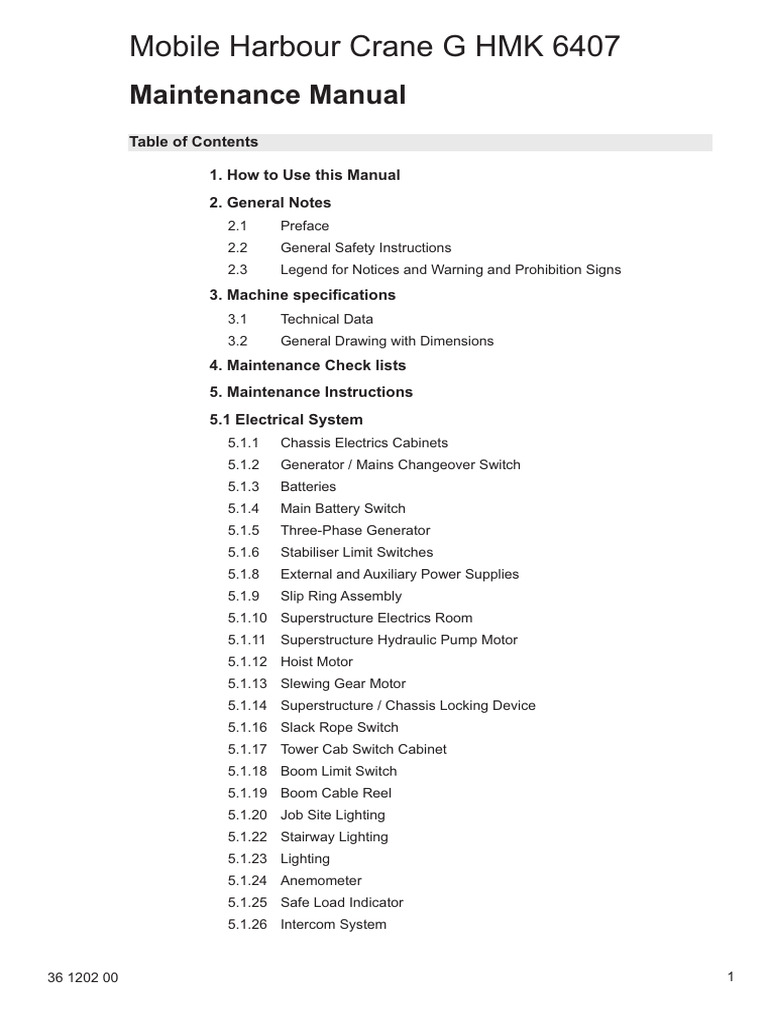HMK 6407 Crane Maintenance Manual | PDF | Crane (Machine) | Manual ...