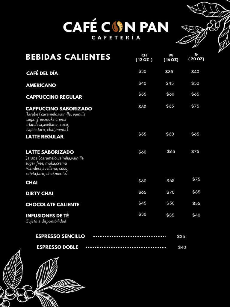 Menú Café Con Pan | PDF | café | Bebidas con cafeína