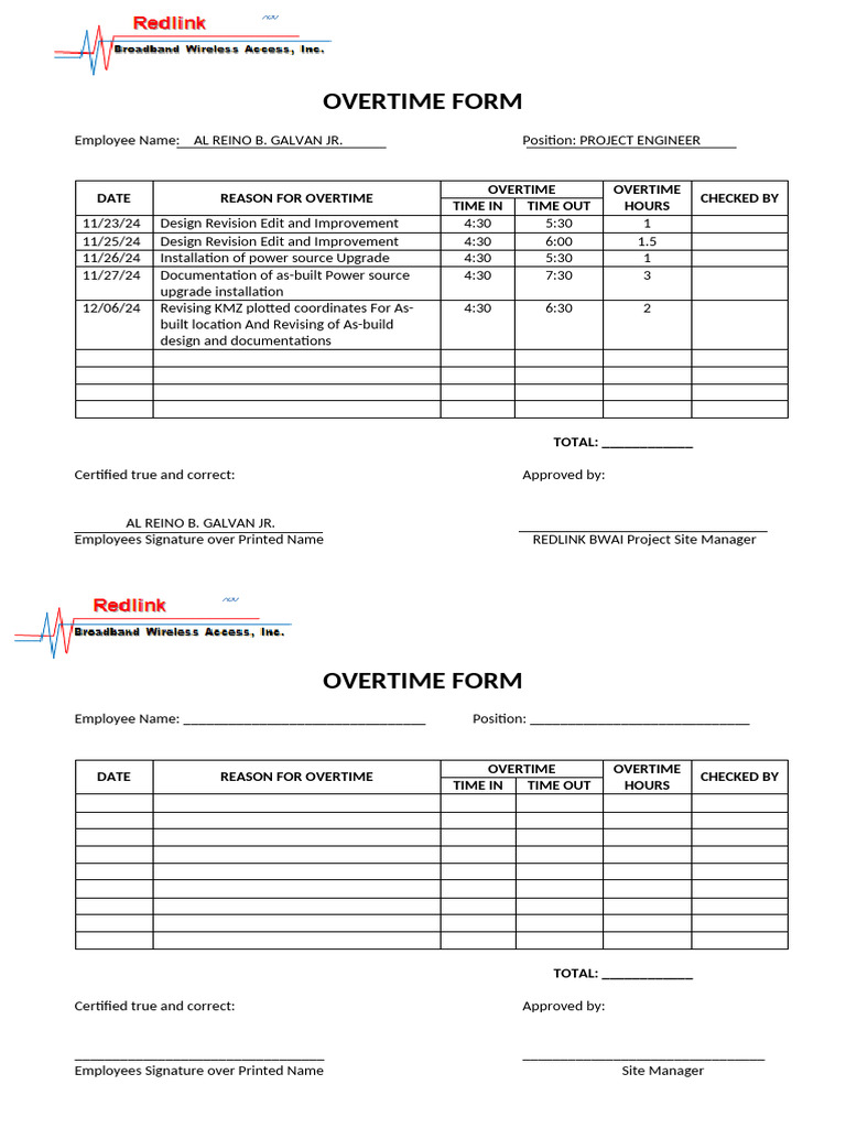 Overtime Form | PDF