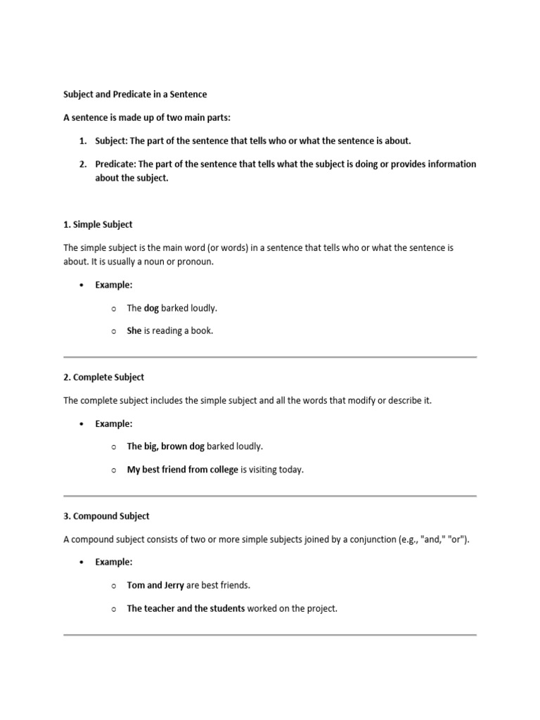 Subject and Predicate in A Sentence | PDF | Subject (Grammar ...
