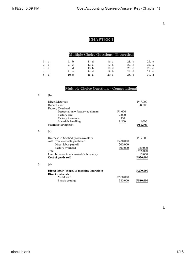 Guerrero Cost Accounting Chapter 1 Answers | PDF | Cost Of Goods Sold ...