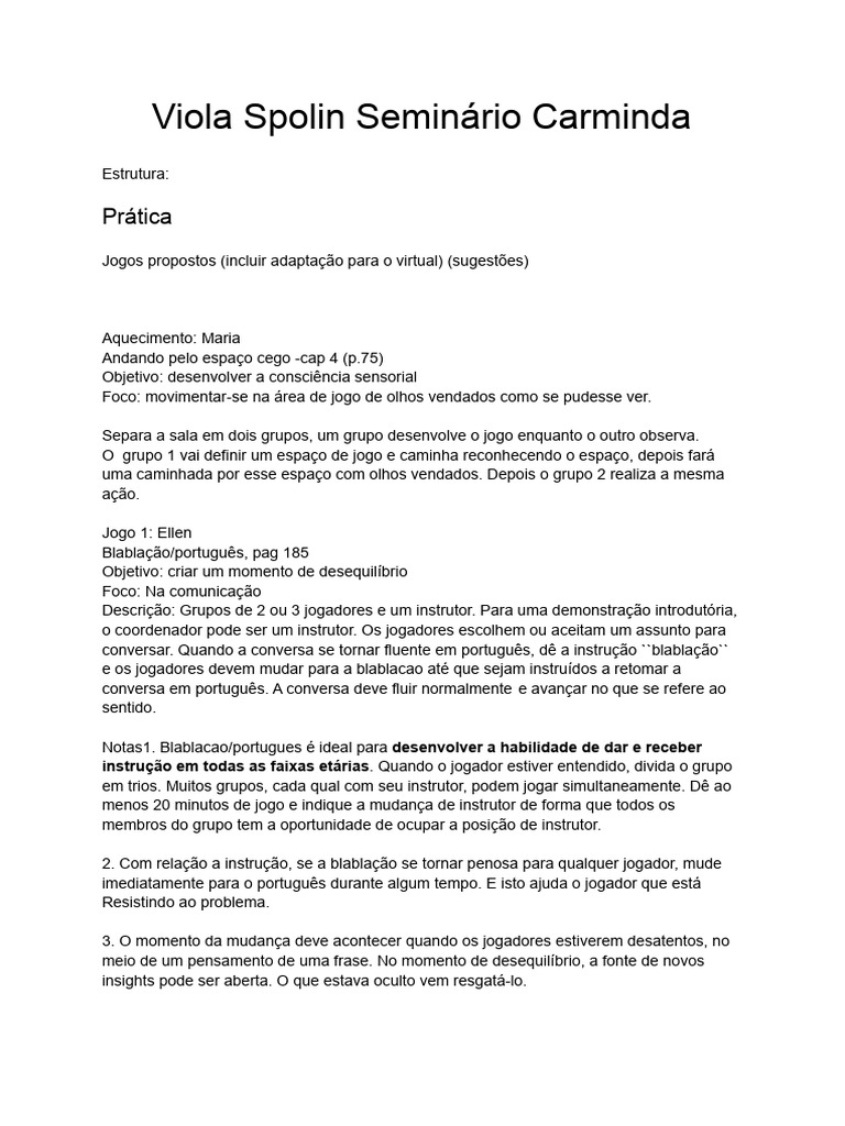 Viola Spolin Seminário Carminda | PDF | Tempo | Comunicação