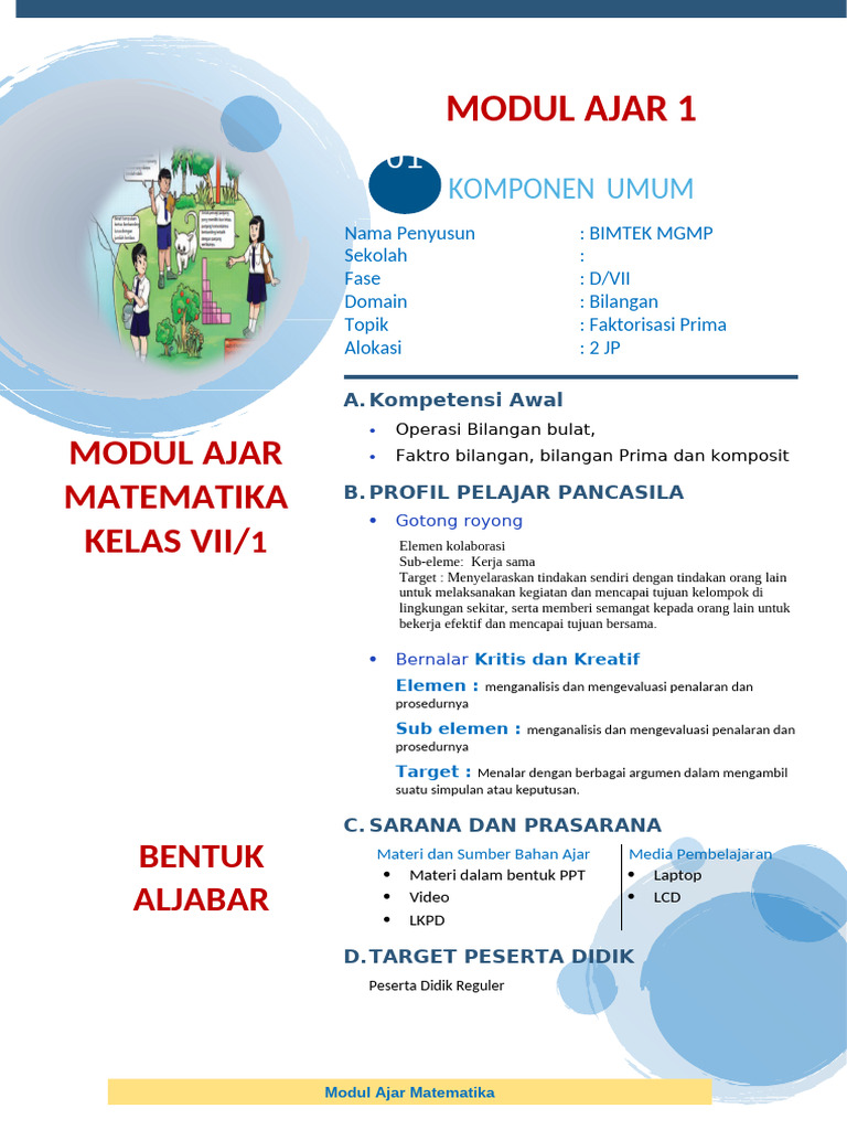 Modul Ajar - 1 Bentuk Aljabar | PDF