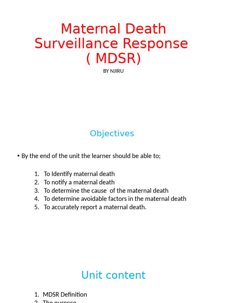 Maternal Death Surveillance Response | PDF | Maternal Death | Childbirth