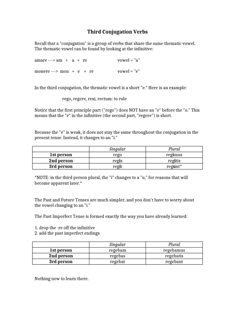 Third Conjugation Verbs in Latin | PDF | Language Families | Grammar