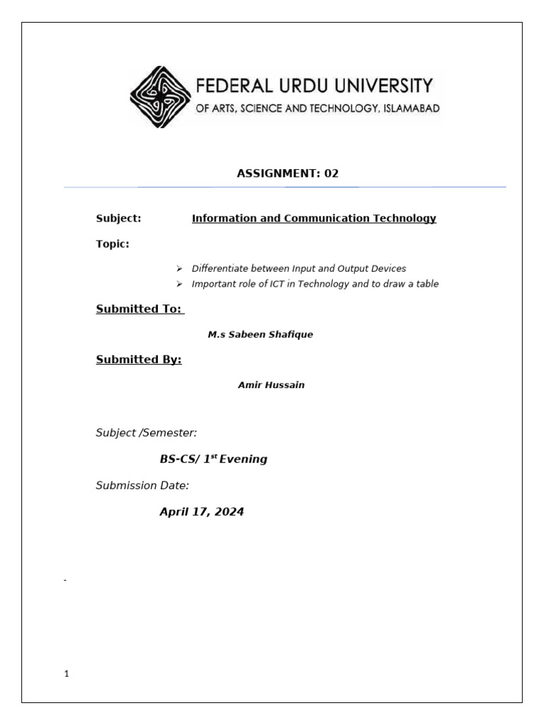 ICT , Amir Hussain_Word Assignment 2 | PDF | Input/Output | Educational Technology
