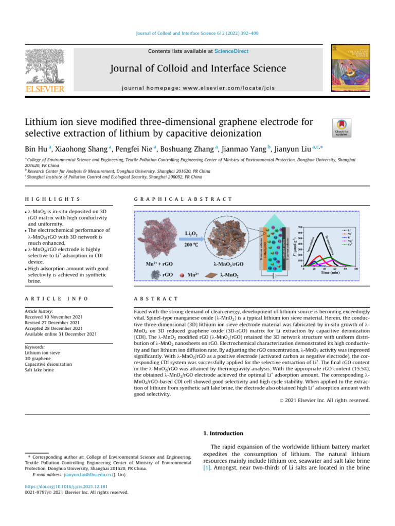 J.Coll.Inter. Sci_2022_Lithium ion sieve modified three-dimensional ...