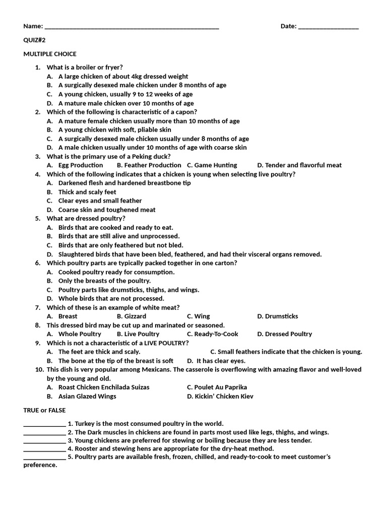 Poultry Quiz: Types and Characteristics | PDF | Poultry | Chicken