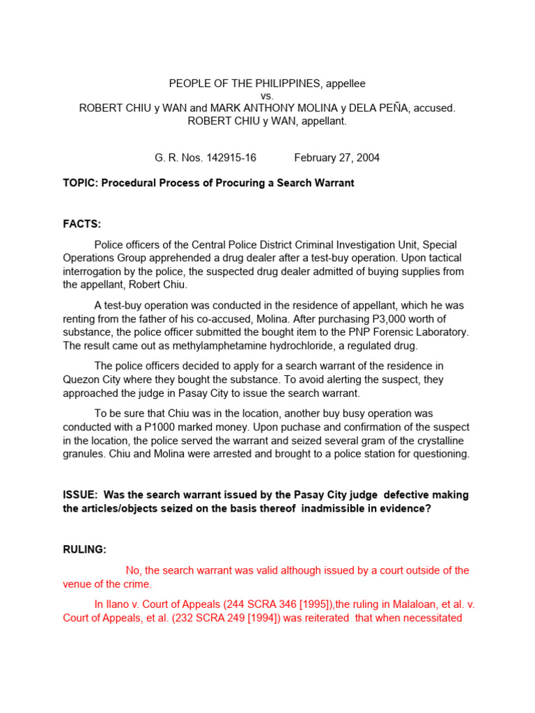 People of The Philippines Vs ROBERT CHIU y WAN and MARK ANTHONY MOLINA y DELA PEÑA | PDF ...