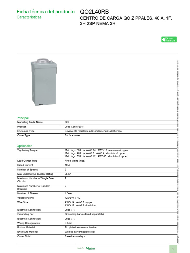Ficha técnica Centro de Carga QO2L40RB | PDF | Contaminación | Mercurio ...