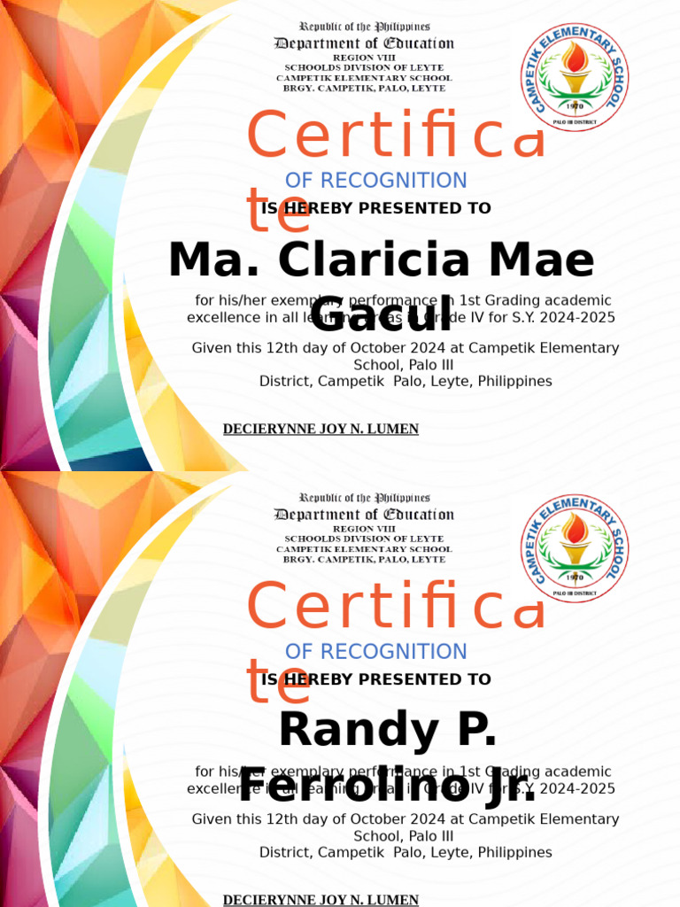 Grade IV Academic Excellence Certificates | PDF
