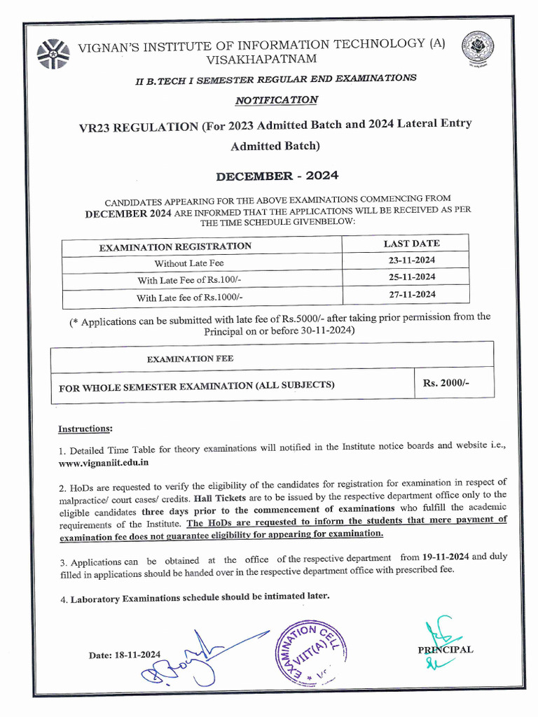 Ii B.tech I Sem Reg & Sup Notifications Dec 2024 | PDF