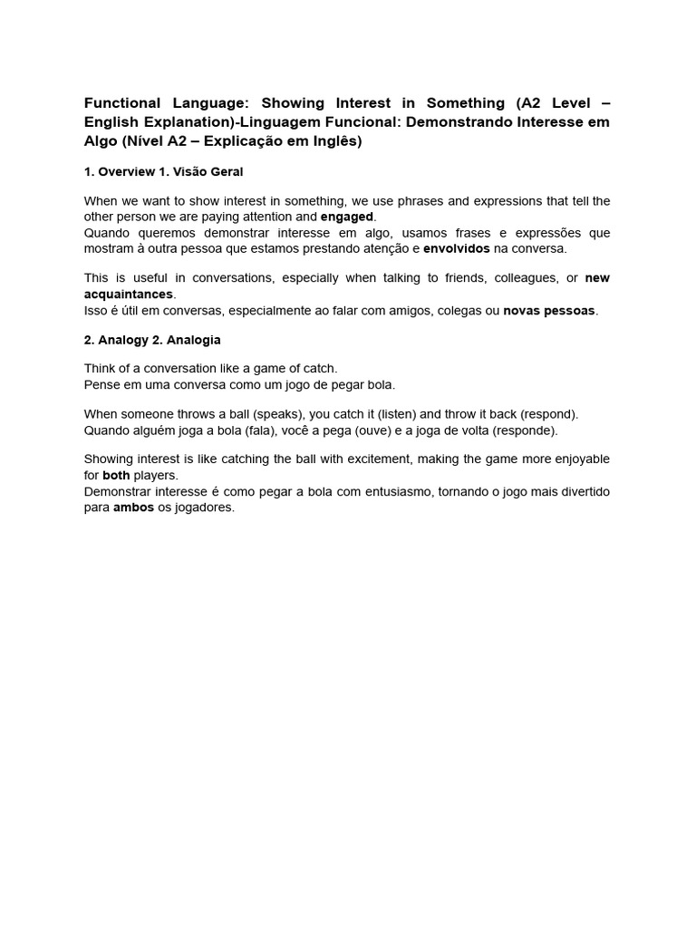 Functional Language_ Showing Interest in Something (A2 Level – English ...