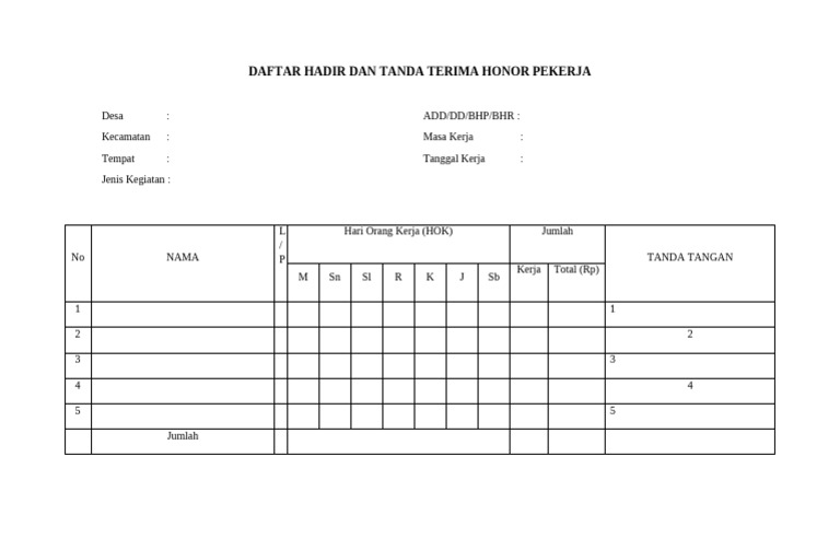 Tanda Terima Honor Pekerja | PDF