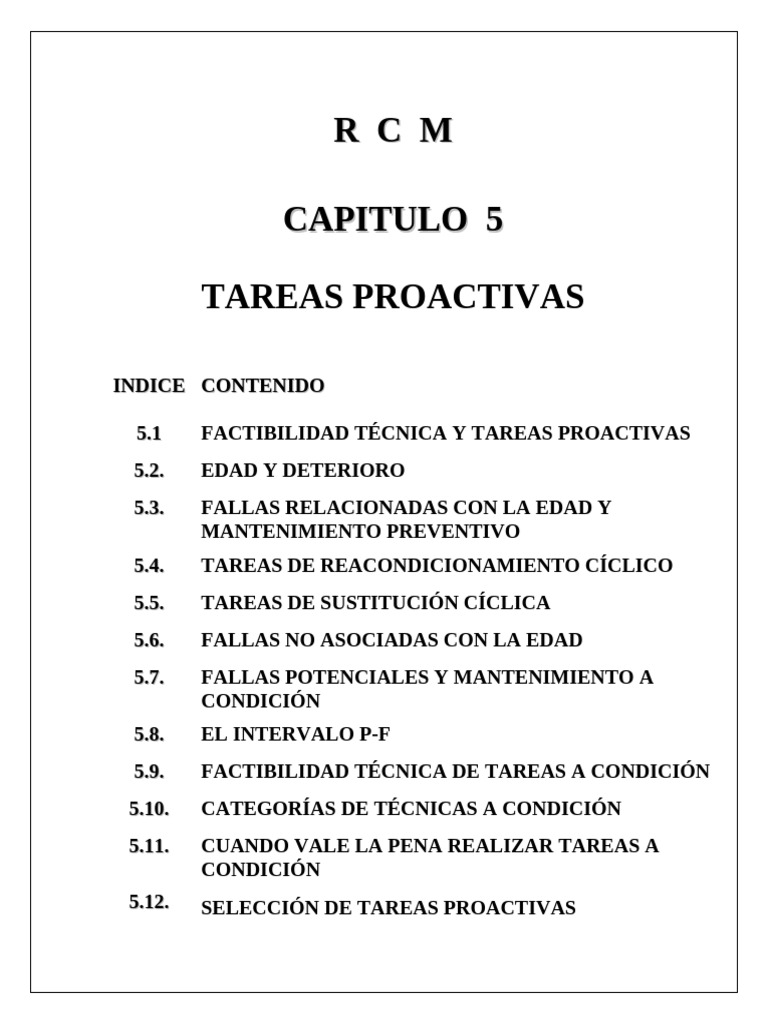 RCM Capítulo 5 - Tareas Proactivas | PDF | Ingeniería de confiabilidad