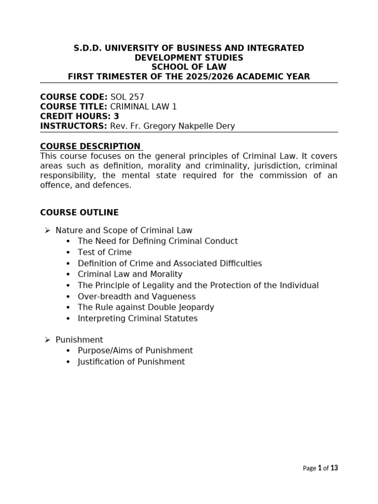 Criminal Law 1 Course Overview | PDF | Crimes | Crime & Violence