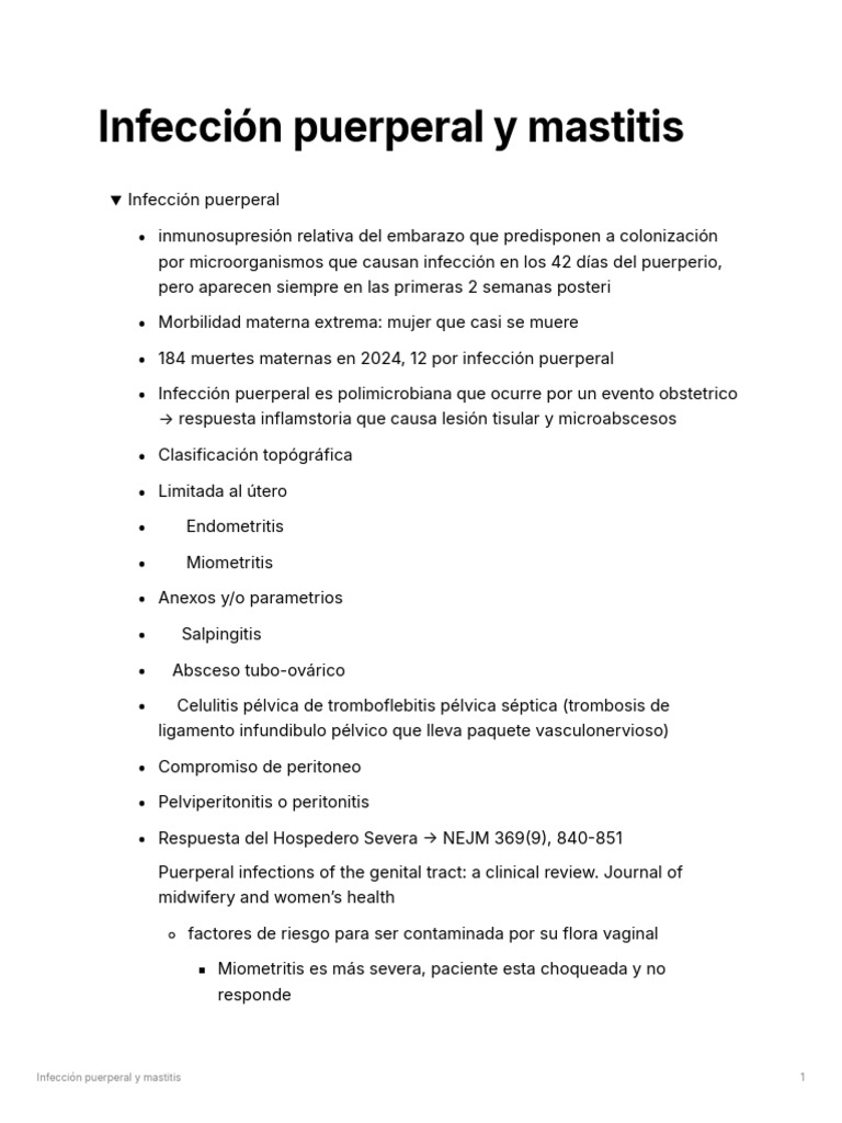 Infección Puerperal y Mastitis: Causas y Tratamiento | PDF | Infección | Especialidades Medicas