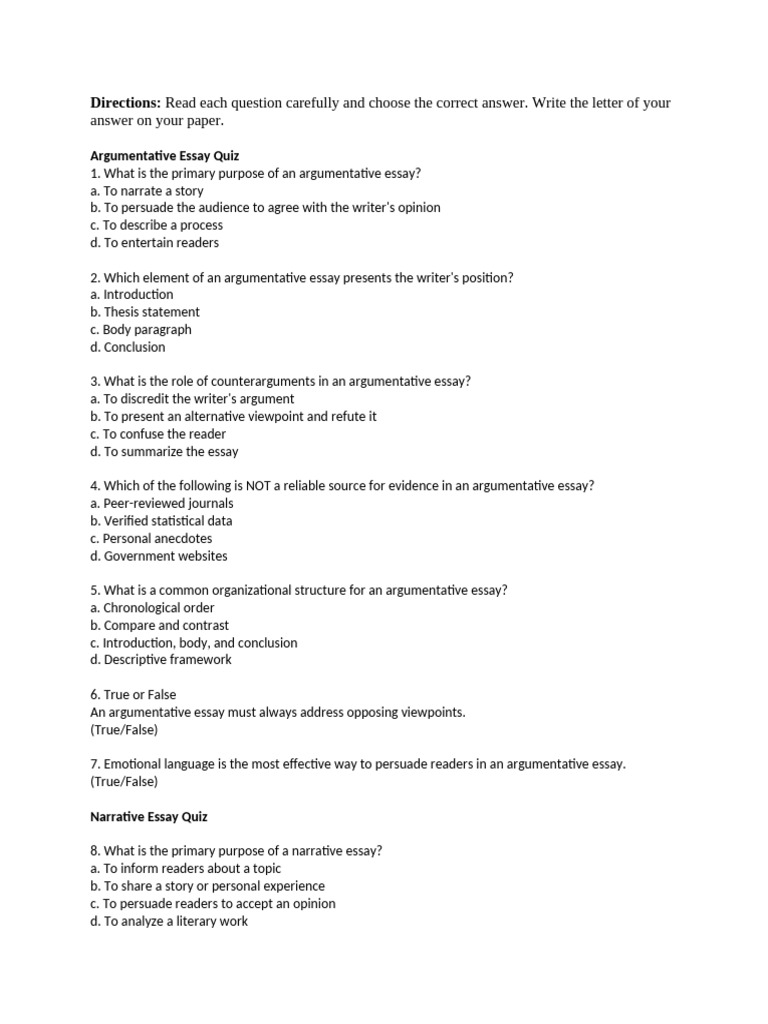 Argumentative Essay Quiz-Cyberbacker-With Answers | PDF | Essays ...