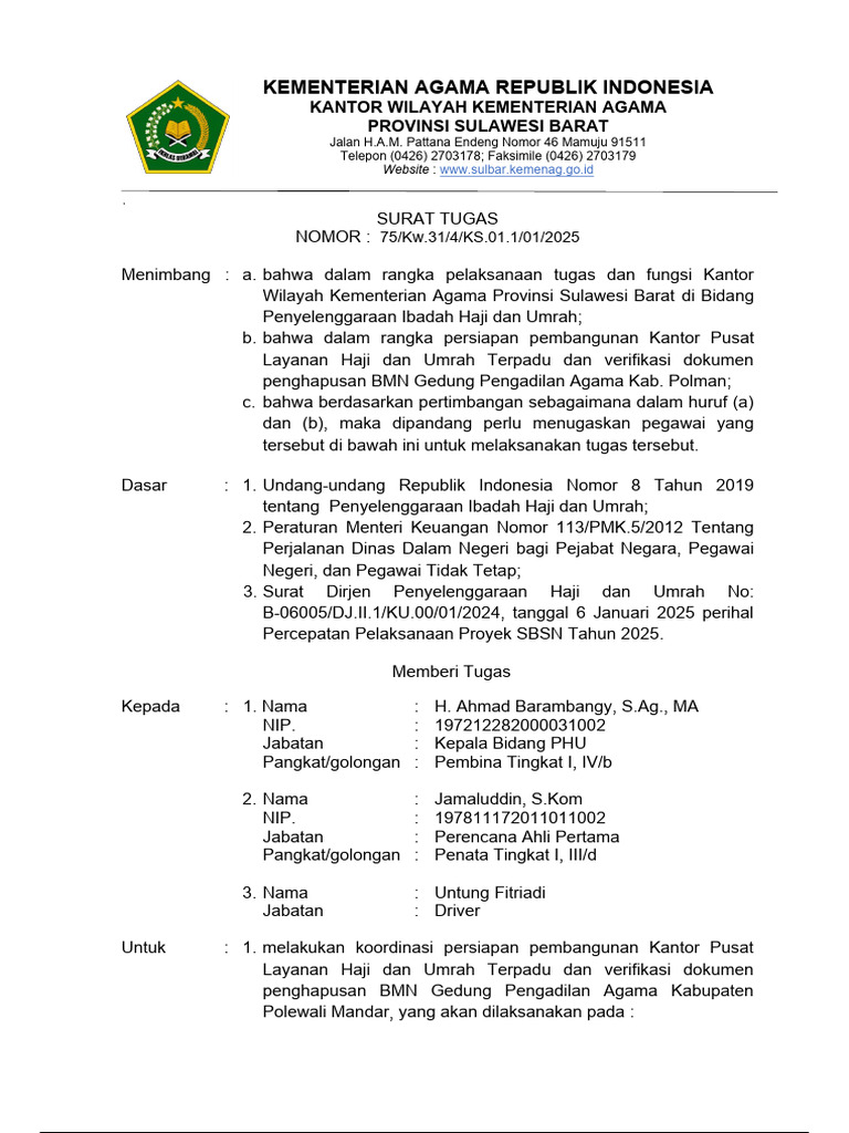 21 Kabid Phu ST 2025012121445120250121165330surat Tugas Plhut Polman - Preview | PDF