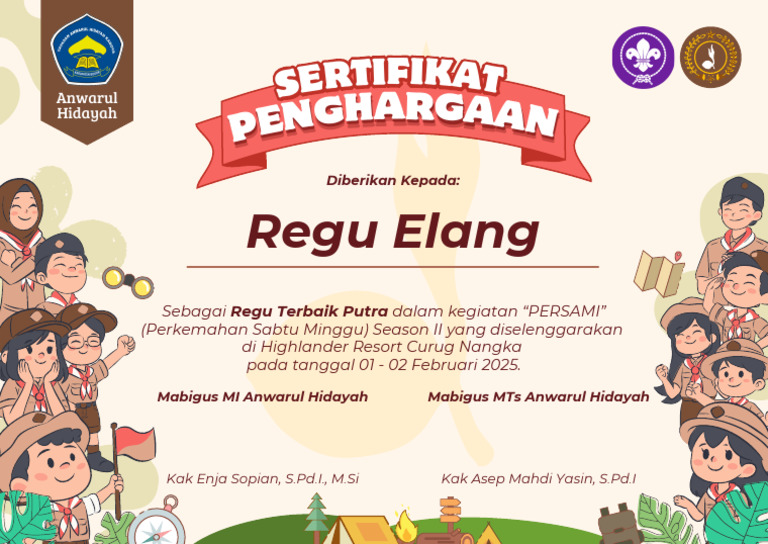 Sertifikat Regu Terbaik Putra Persami | PDF