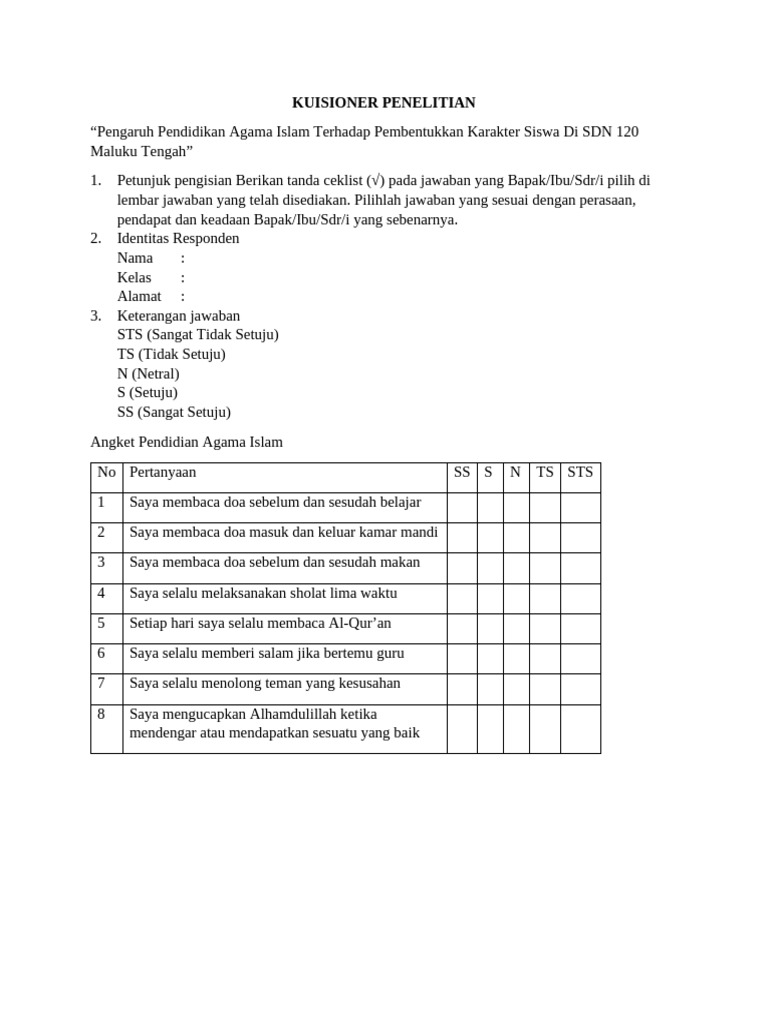 Kuisioner Penelitian | PDF