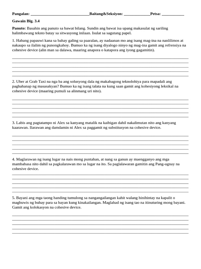 Pangalan: - Baitang&Seksiyon: - Petsa: - Gawain Blg. 3.4 Panuto | PDF