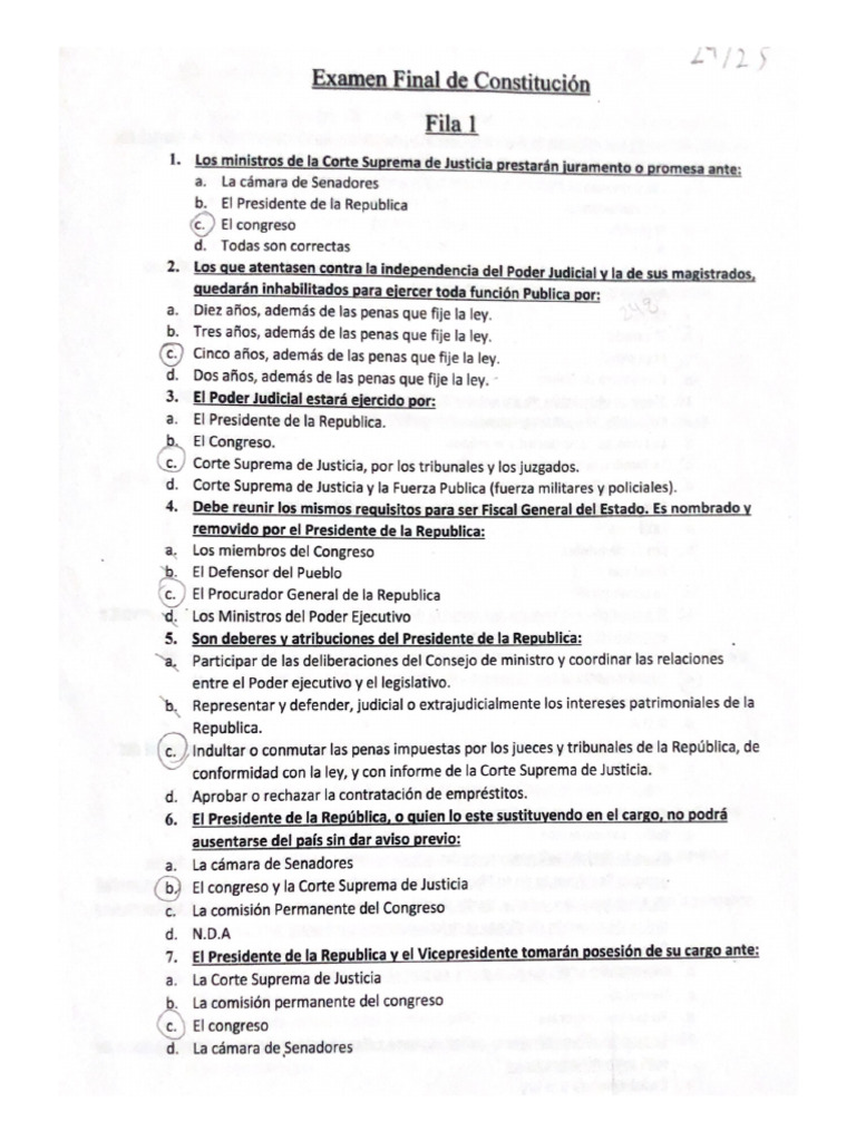 Examen Final de Constitución | PDF