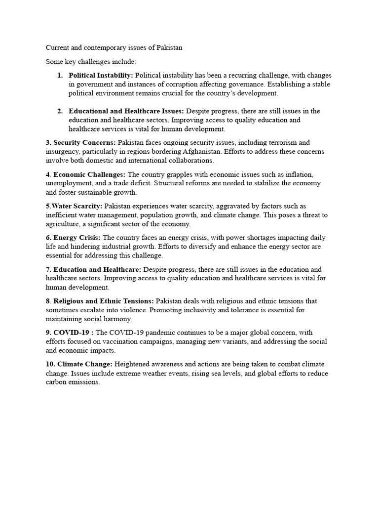 Key Contemporary Issues in Pakistan | PDF