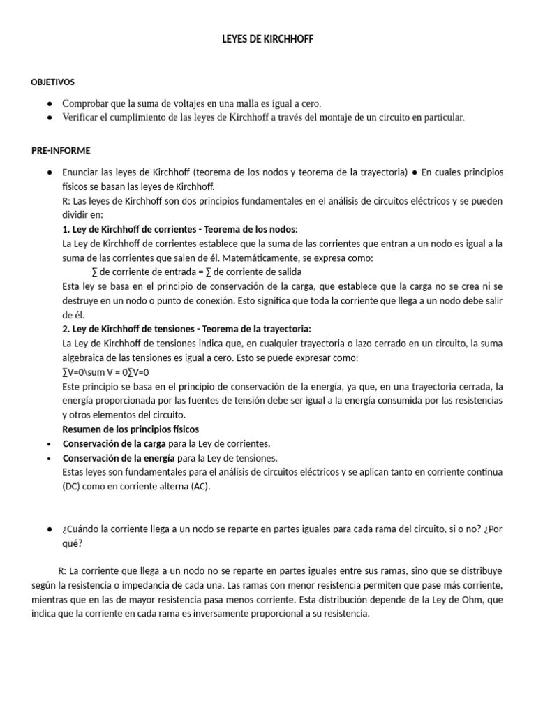 Leyes de Kirchhoff en Circuitos Eléctricos | PDF | Red eléctrica ...