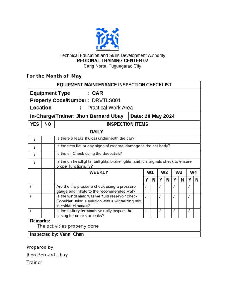6.EQUIPMENT MAINTENANCE CHECKLIST Final | PDF