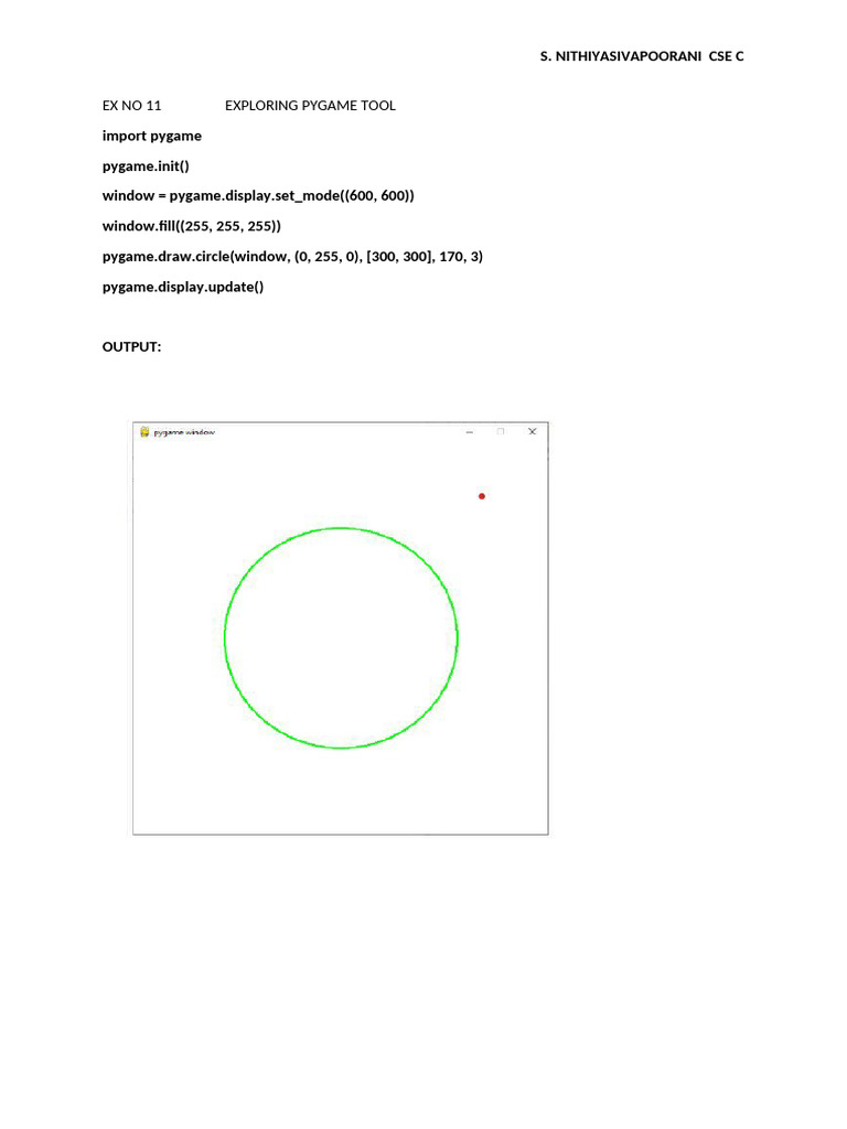 Ex No 234 Exploring Pygame Tool | PDF | Software | Microsoft Windows