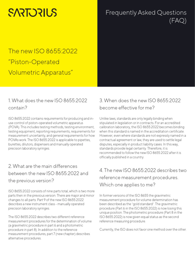 ISO 8655:2022 FAQ Overview | PDF | Calibration